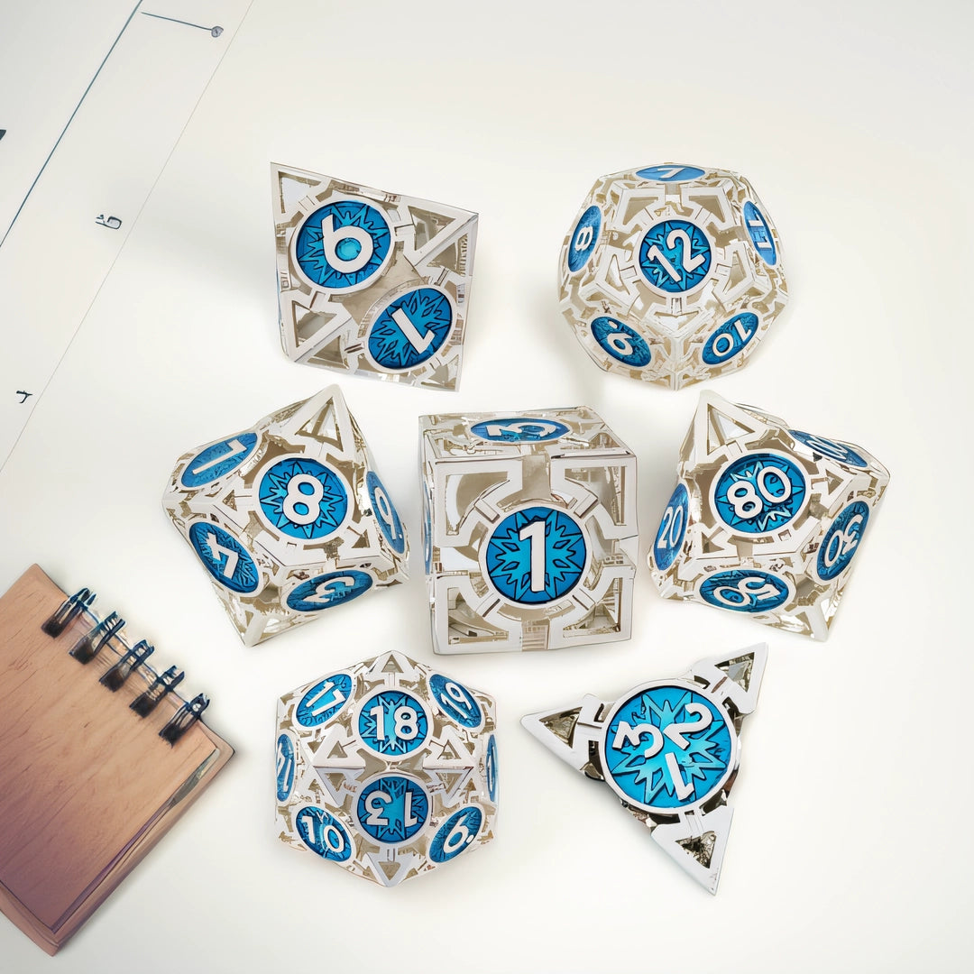 Silver Frost Dragon's Sigil Arrow Hollow Metal DND Dice Set - Silver B ...