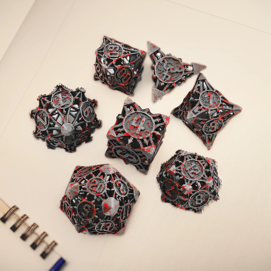 Abyssal Disc Blood Hollow Metal DND Dice Set - Blood Red Polyhedral Di ...