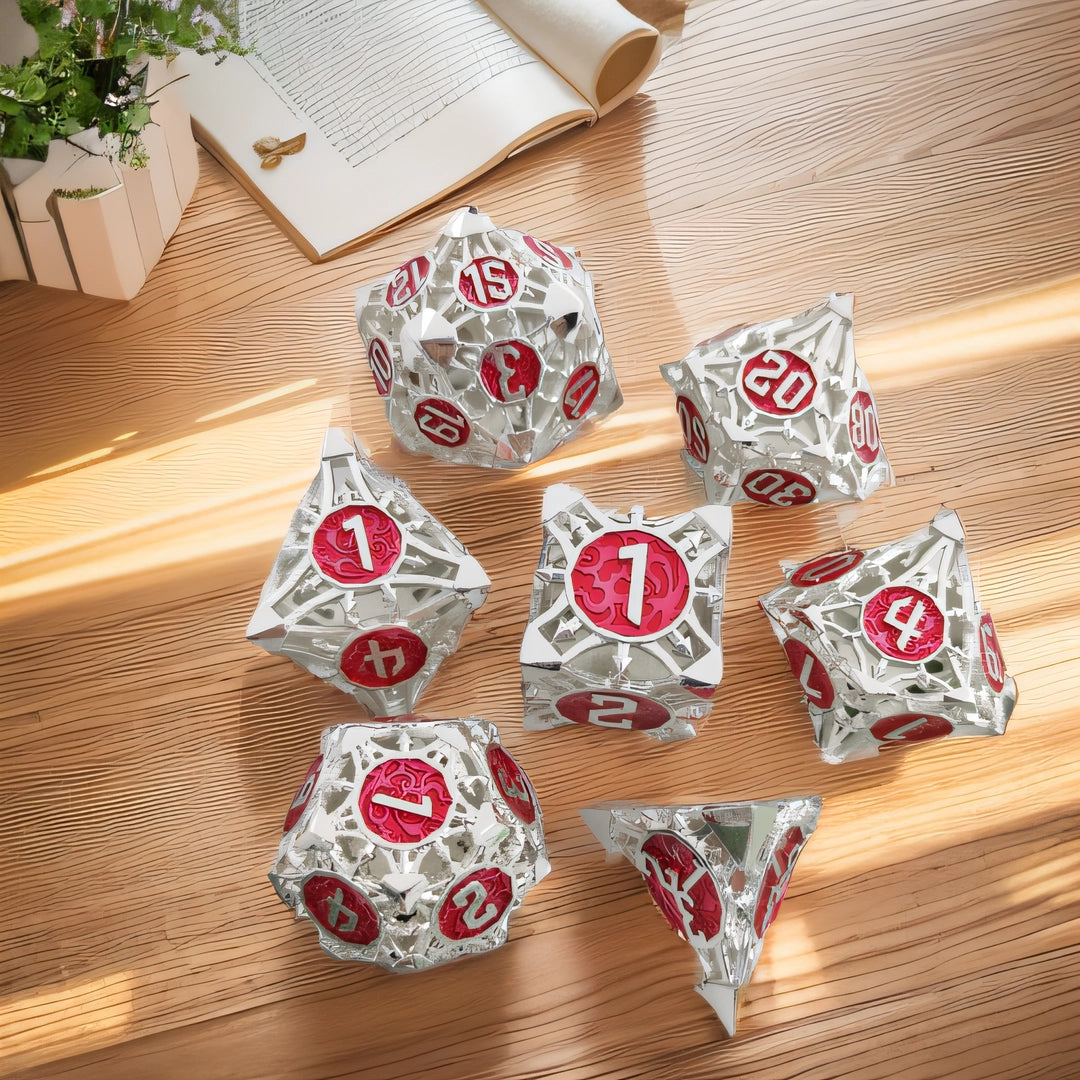 Silver Serpent Ruby Disc Hollow Metal DND Dice Set - Silver – DND Dice ...